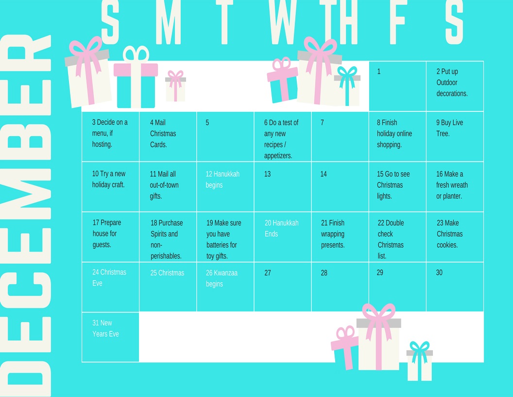 365 Designs: Printable Holiday checklist and calendar