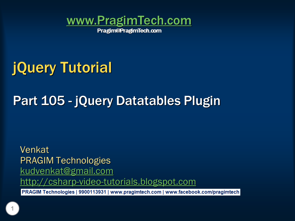 Sql Server Net And C Video Tutorial Jquery Datatables Plugin