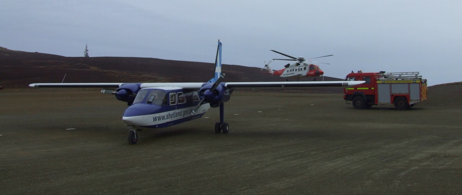 Fair Isle: HM Coastguard Helicopter - South Lighthouse - Fair Isle