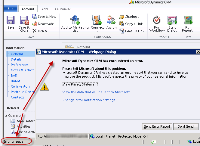 Practical Dynamics Crm Crm 2011 Error On Page
