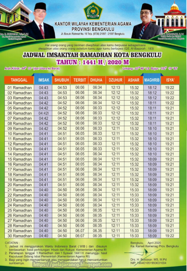 JADWAL IMSAKIYAH RAMADHAN TAHUN 2020/1441 H BENGKULU - Kurikulum Pelajaran