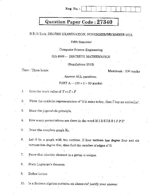 MA6566 Discrete Mathematics Nov Dec 2015 Question Paper - University ...