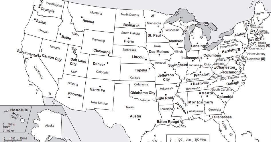 West Region States And Capitals Printable