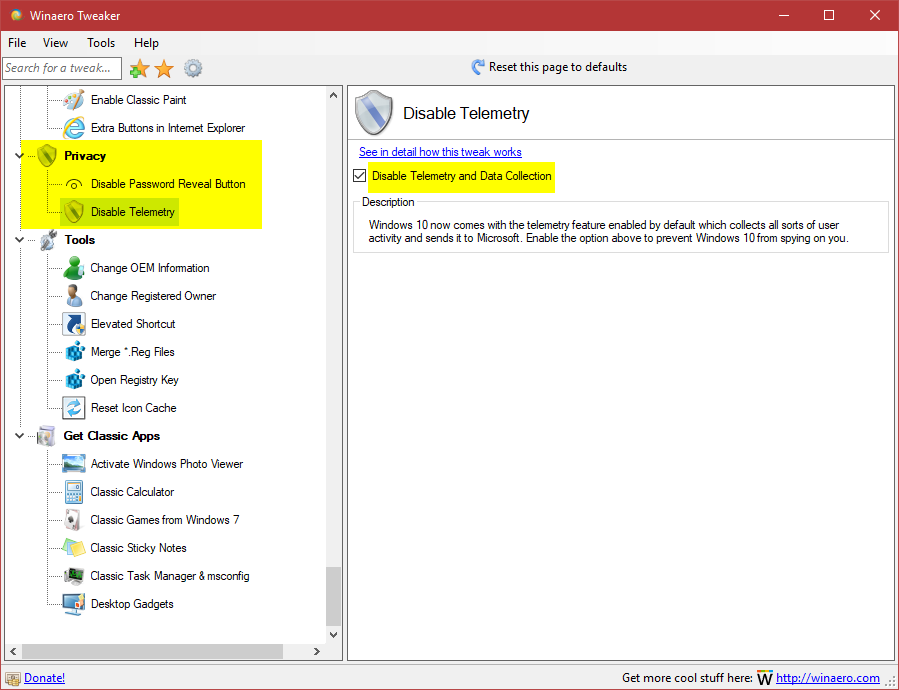 Winaero Tweaker 0.11.1 | Todo en uno de personalización, privacidad y ...