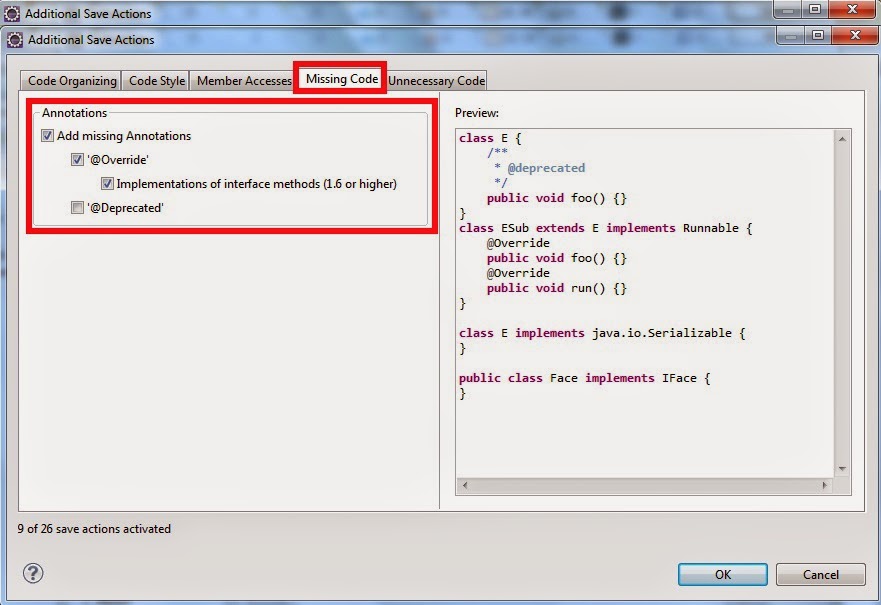 Eclipse - Mejorar el Codigo al Guardar - Editor Save Actions - En el codigo