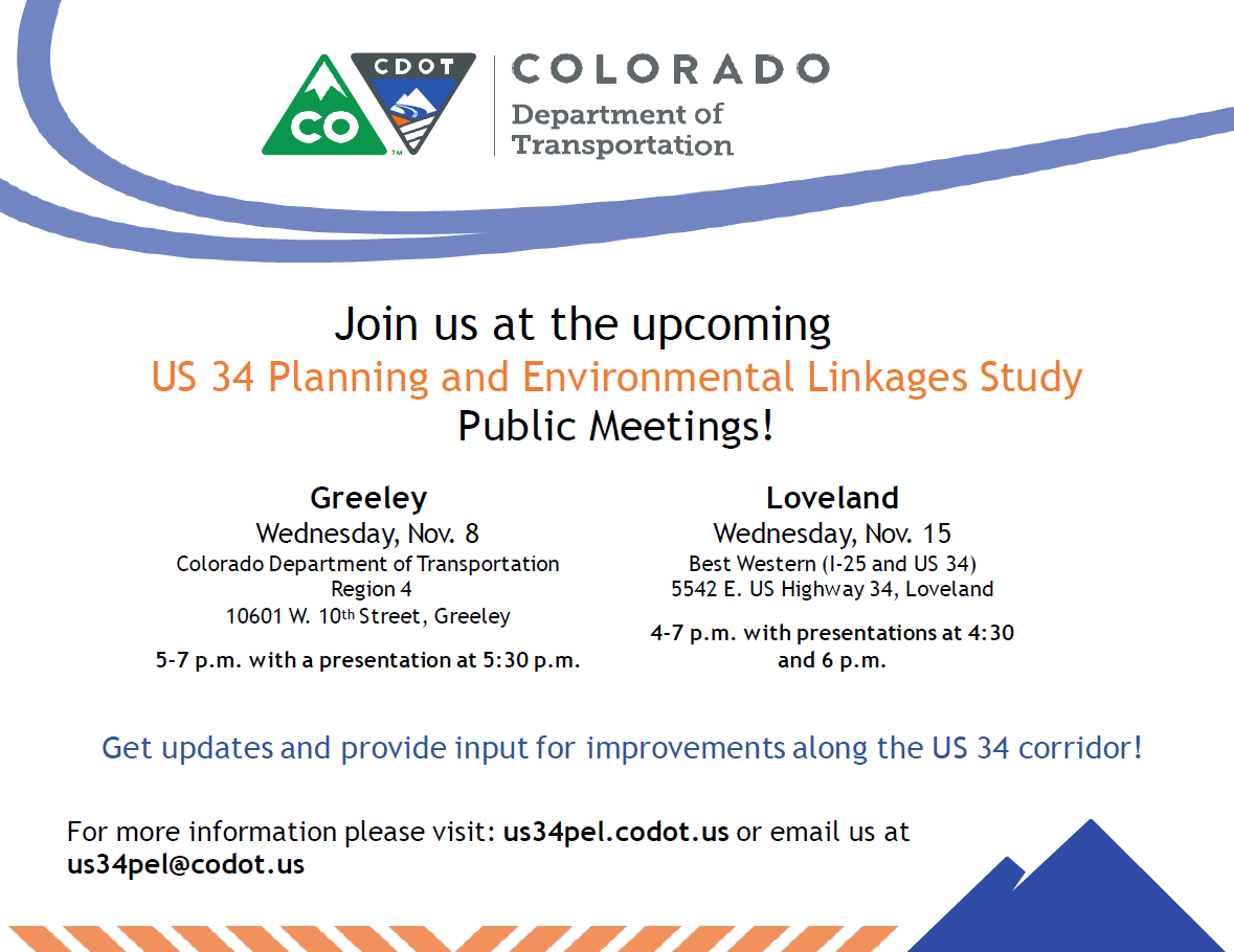 NFRMPO Blog: Upcoming Public Meetings: US 34 PEL Study