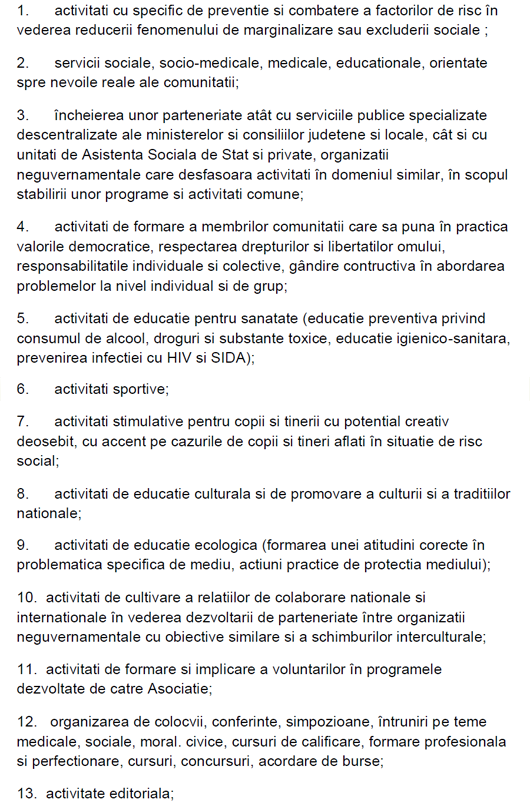 Asociatia Pentru Servicii Sociale Comunitare "Pro Humanitas": Activitati