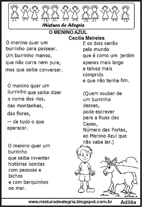 POESIA O MENINO AZUL, ATIVIDADES, IMPRIMIR E COLORIR - Mistura de Alegria