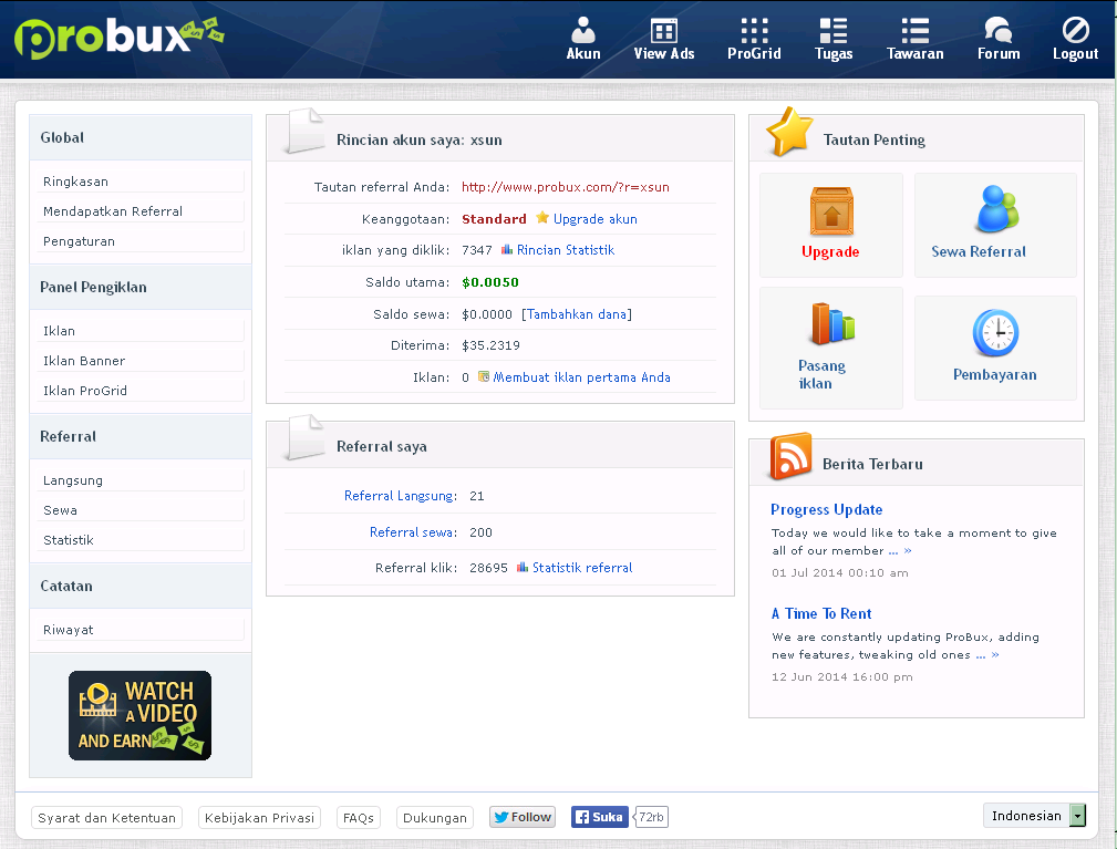 Payout ke-6 dari Probux - DianSunday