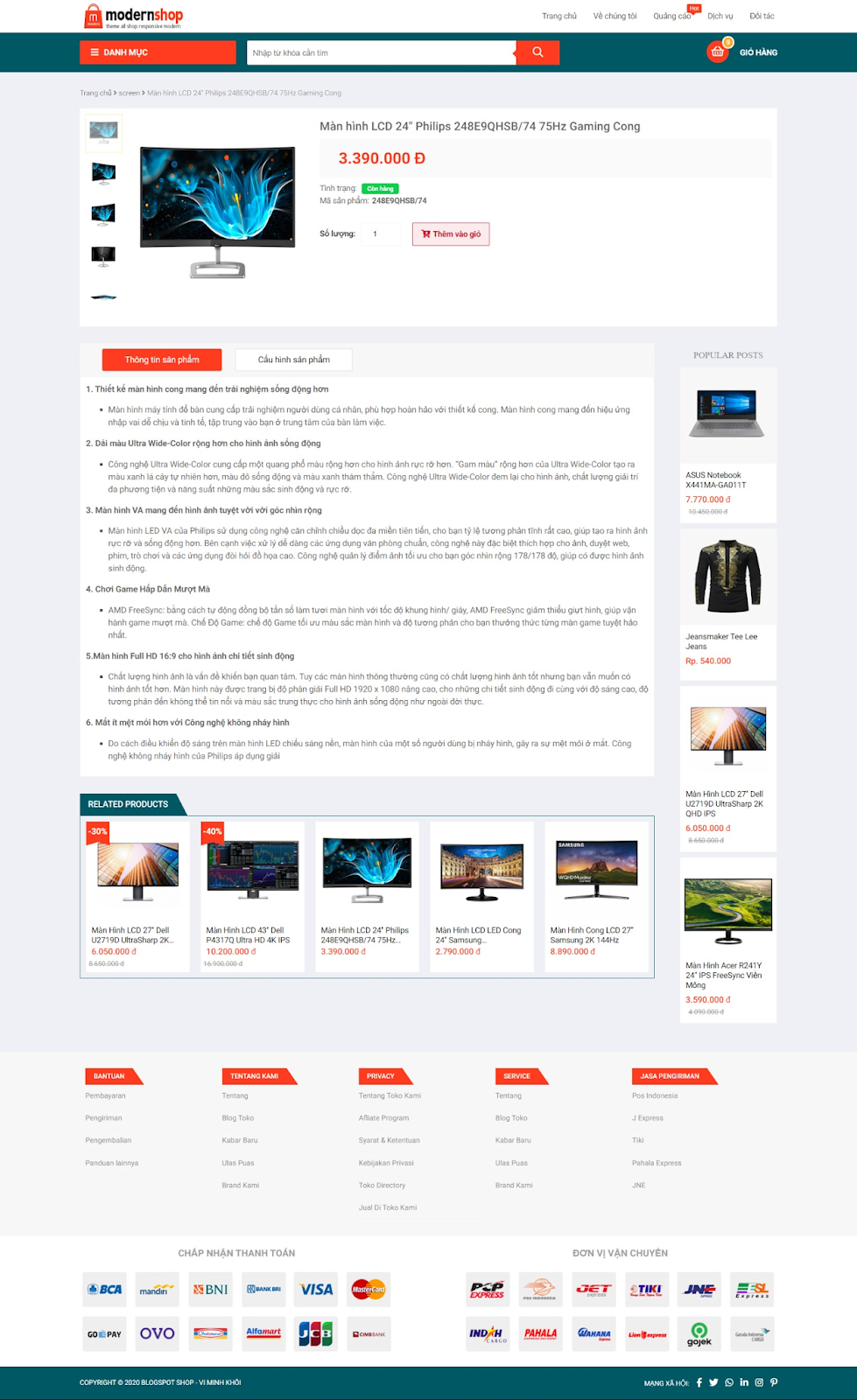 Giới thiệu Template bán hàng miễn phí 2022 ModernShop