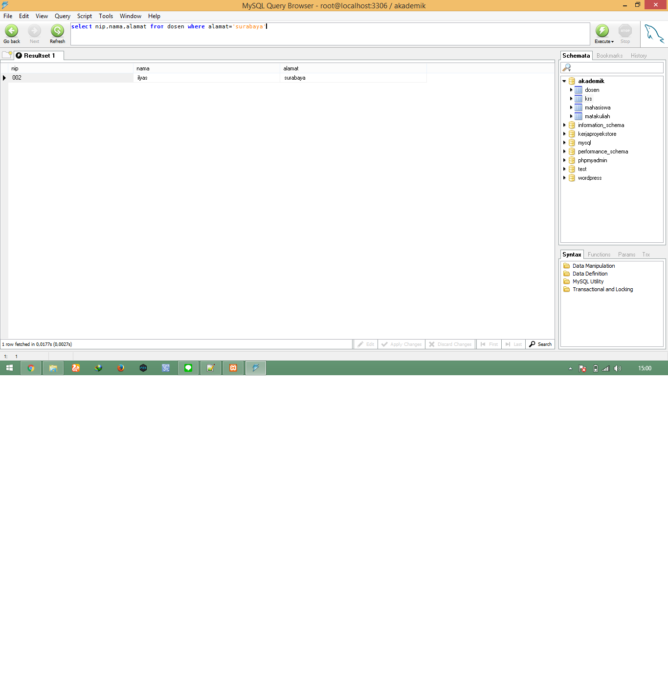 Teknik Informatika: Tugas 2 "Membuat Tabel Data Pada Query Browser"
