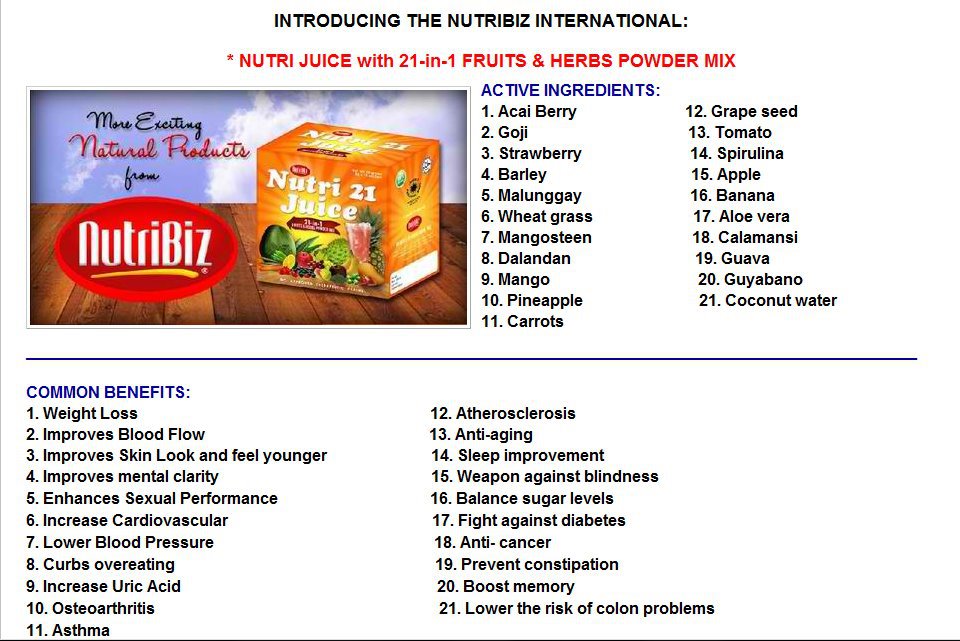 NUTRI 21 JUICE ~ ABOUT NUTRIBIZ