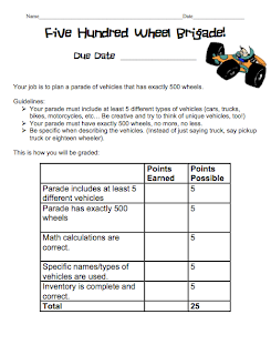 Fifth Grade Freebies: Math Project: 500 Wheel Brigade