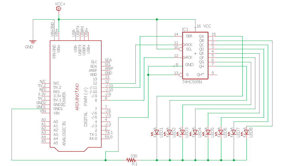 Electrónica para aficionados: C016 Arduino y 74HC595 aumentando las ...