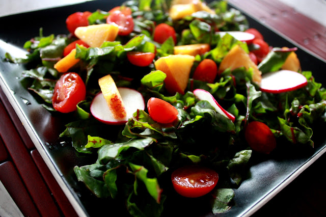 JoJo's Kitchen: Swiss Chard , Peach and Radish Salad