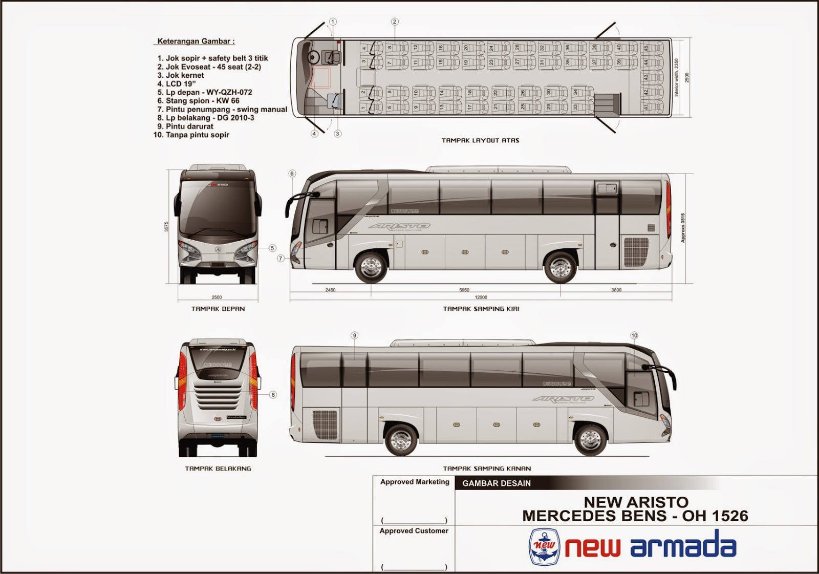 Spesifikasi Deluxe 45 seat Bus New Aristo Mercy OH 1526 - Karoseri New ...