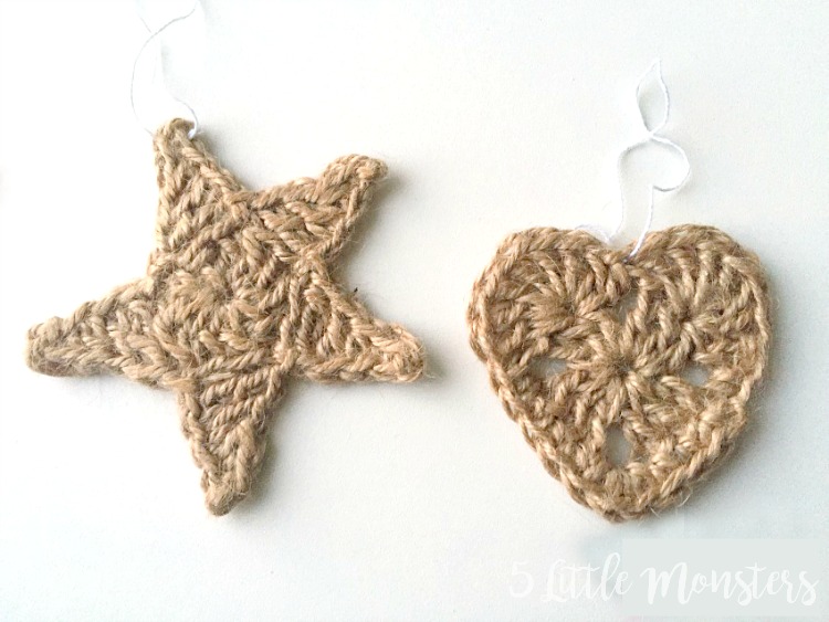 5 Little Monsters: Crocheted Jute Ornaments