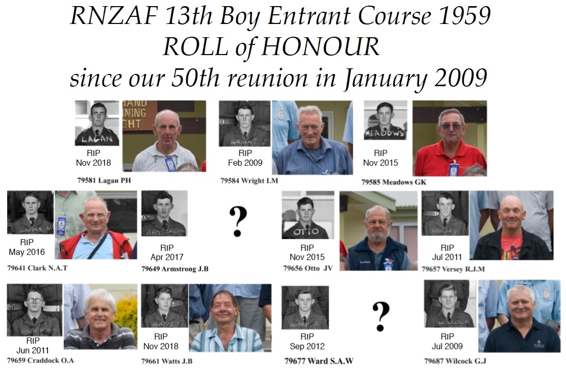 RNZAF 13th Boy Entrant Course 1959: 60th REUNION 09.01.2019