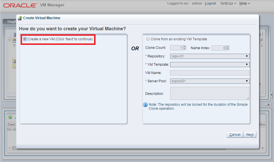 Oracle Linux とその周辺のもの: Oracle VM Manager 3.3.3 での VM 作成の様子。