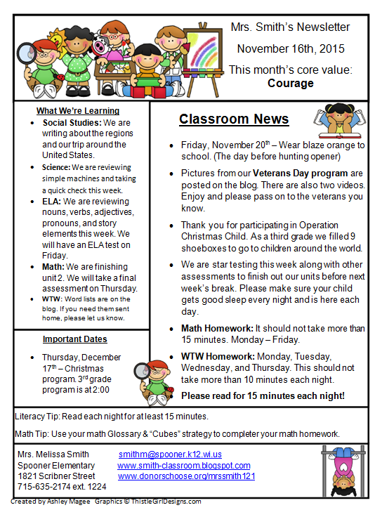 Mrs. Smith's classroom blog: Newsletter