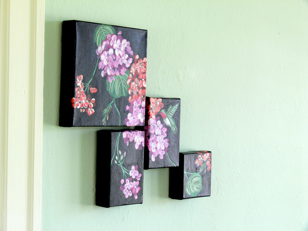 Artful Creations: Attraction - Acrylic Hummingbird Quadtych Painting