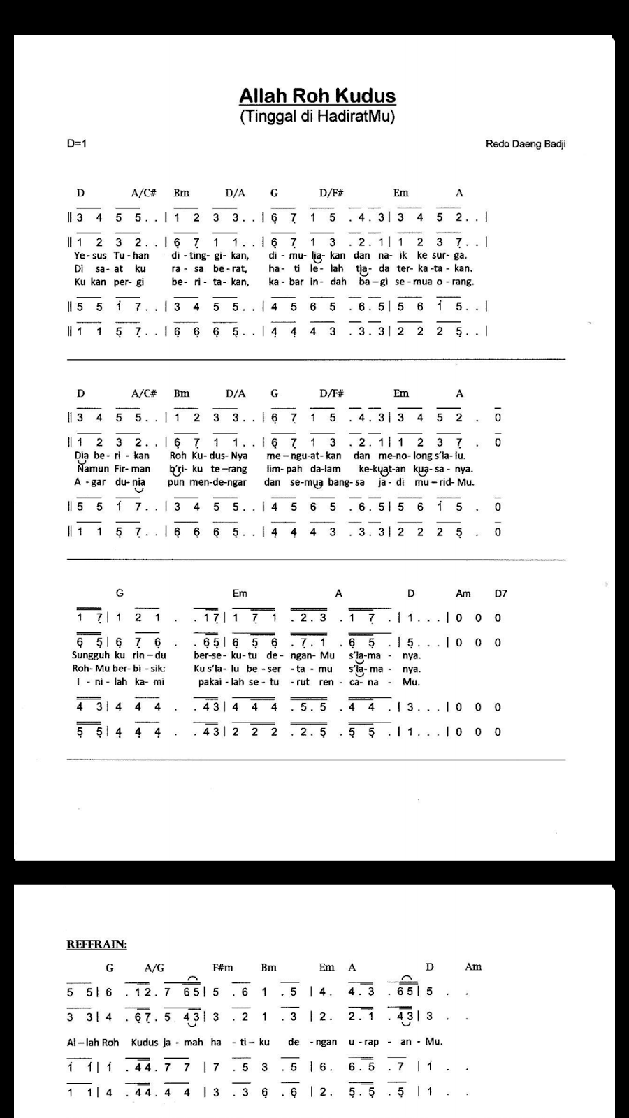 Kumpulan Teks lagu koor Rohani: Allah roh Kudus