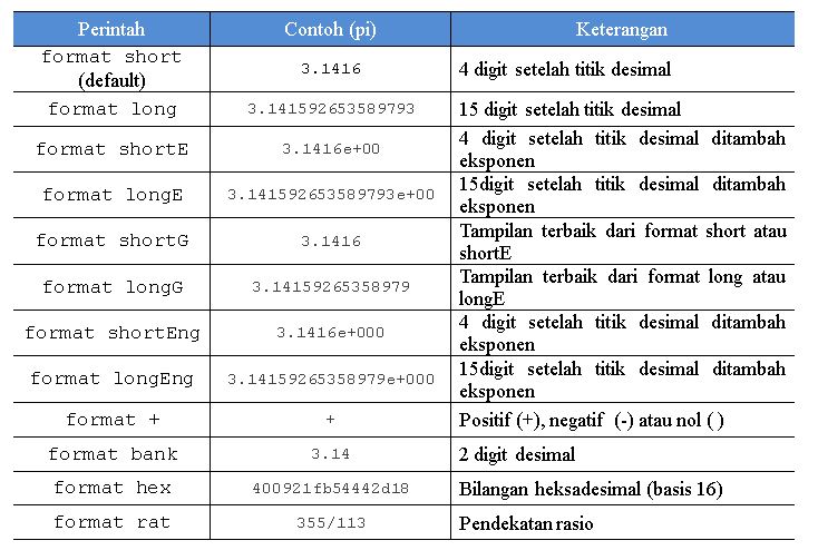 Catatan Amir: Format Tampilan Angka pada MATLAB