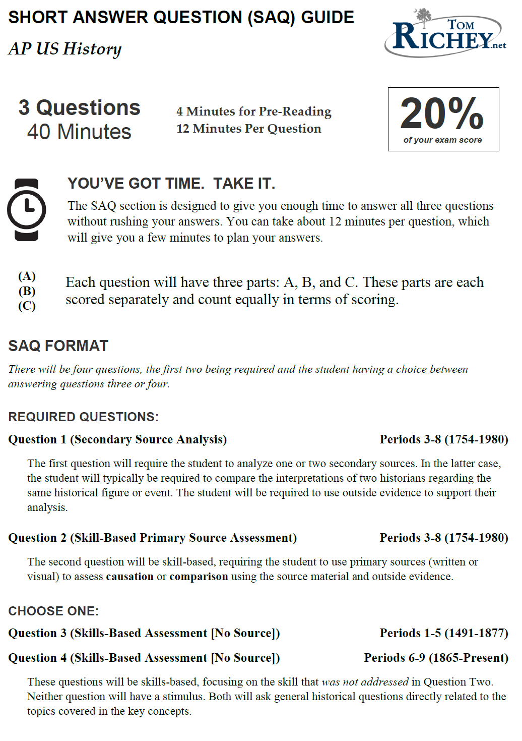 AP U.S. History: SAQ (Tom Richey)