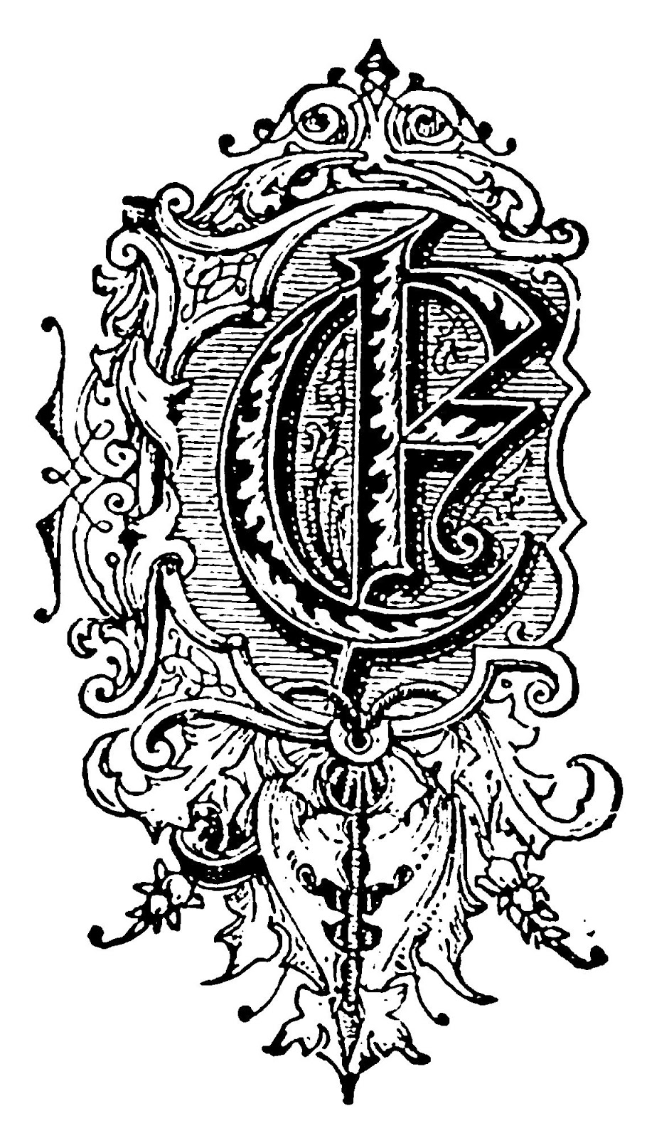 Digital Stamp Design: Printable Antique Drop Cap Image Transfer ...