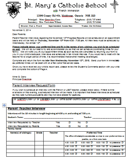 News and Events: Parent Teacher Interview Request Form