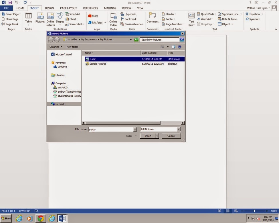 OFA 205 Fall 2014: Inserting Images in Word 2013