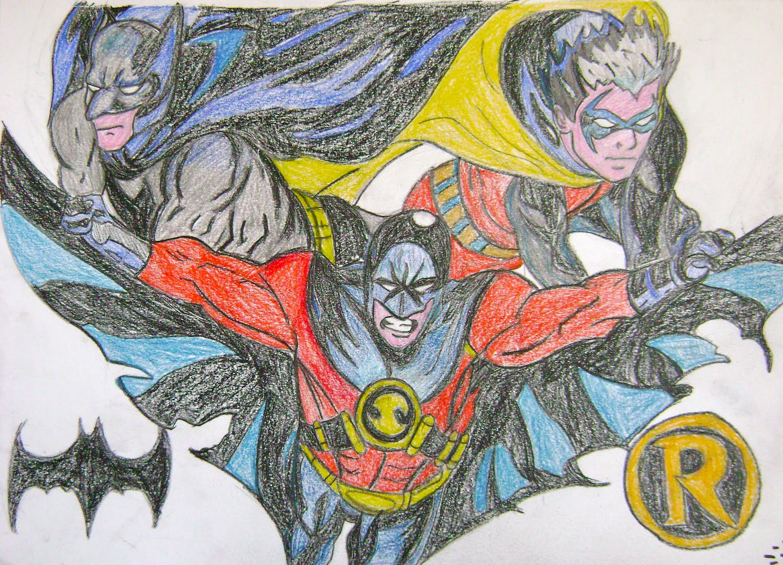 T-Worlds Illustrations: Personal drawings: Red Robin and the Bat Family!!!!