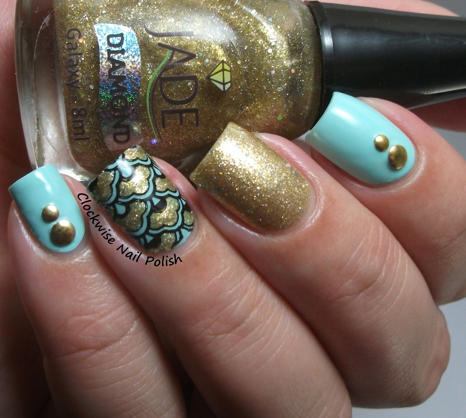 The Clockwise Nail Polish: Jade Galaxy & Kinetics KP 278 Mint Sky