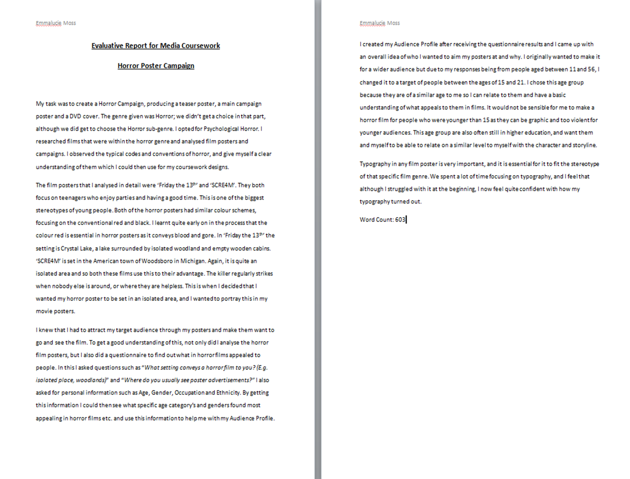 AS Media Studies : Coursework Report