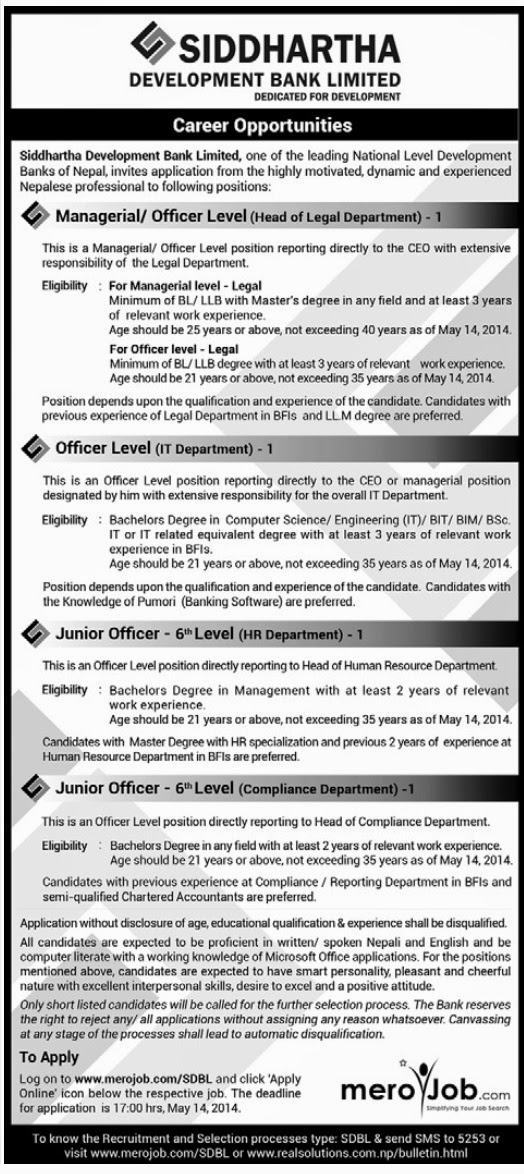 Career Opportunities at Siddhartha Development Bank Limited
