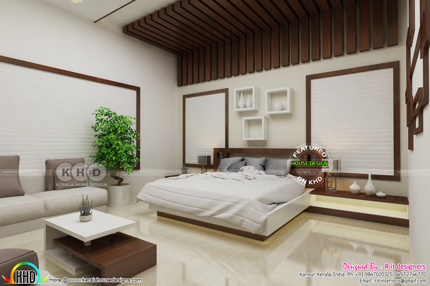Modern master bedroom with false ceiling design - Kerala Home Design ...