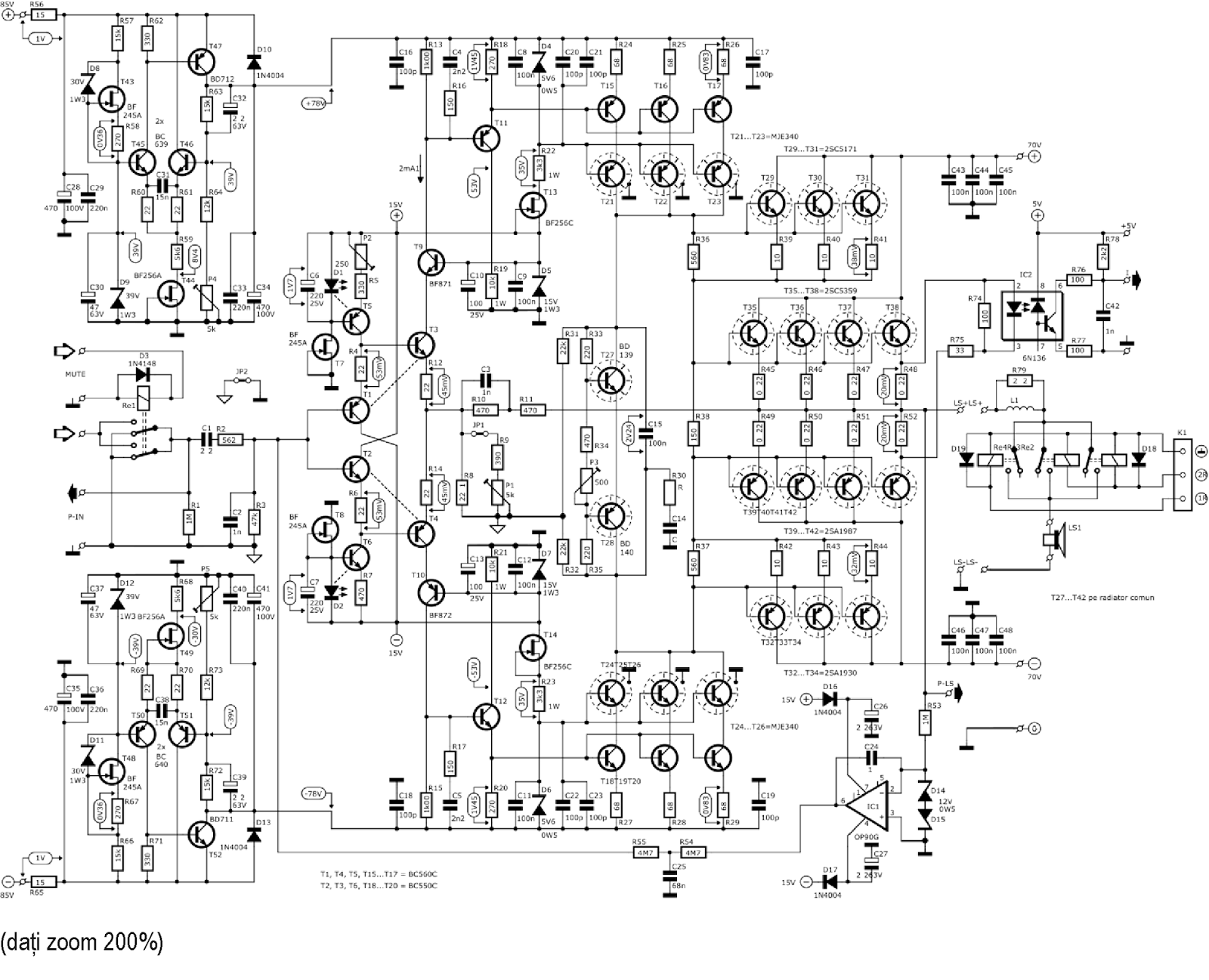 Amplificator audio 2000W (2KW) ( GIGANT 2000 ) | Schema Electrica