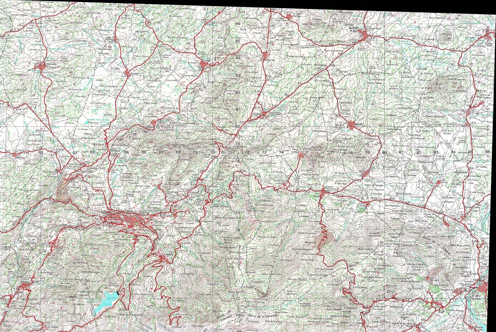 Mapa topográfico de la comarca de la Sierra de Béjar