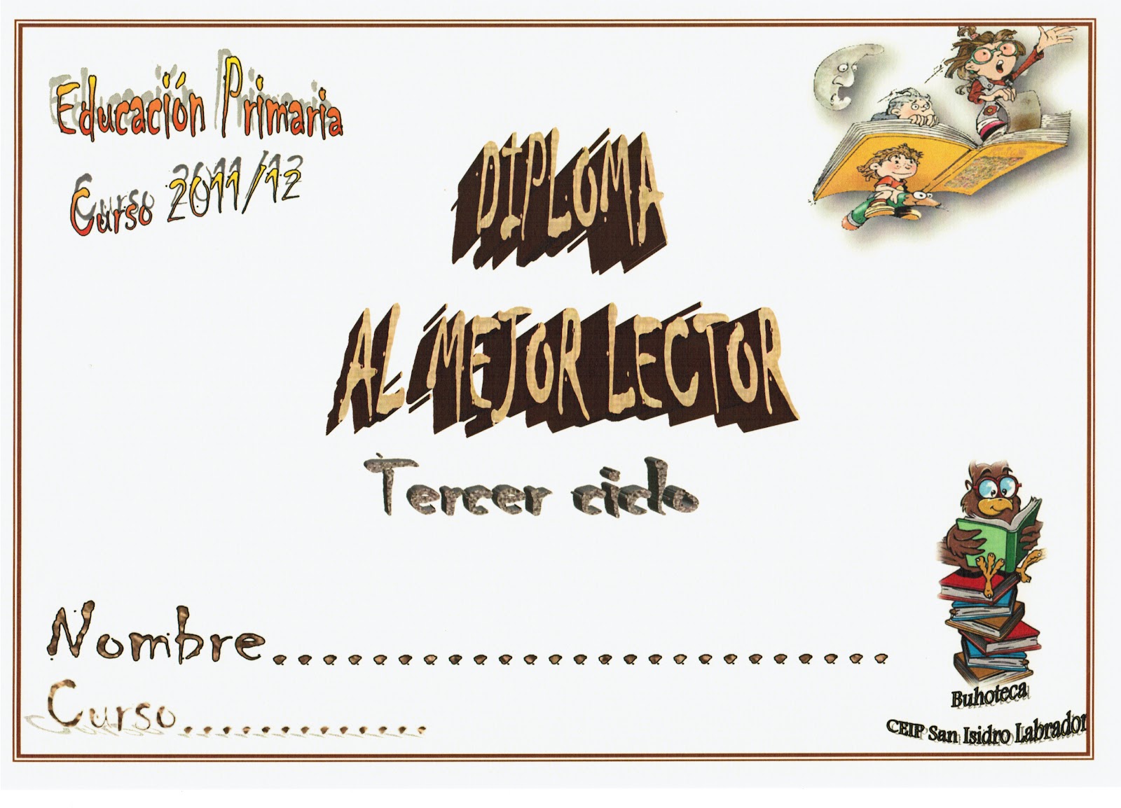 BIBLIOTECA ESCOLAR ROSALEJO: Diploma al mejor lector