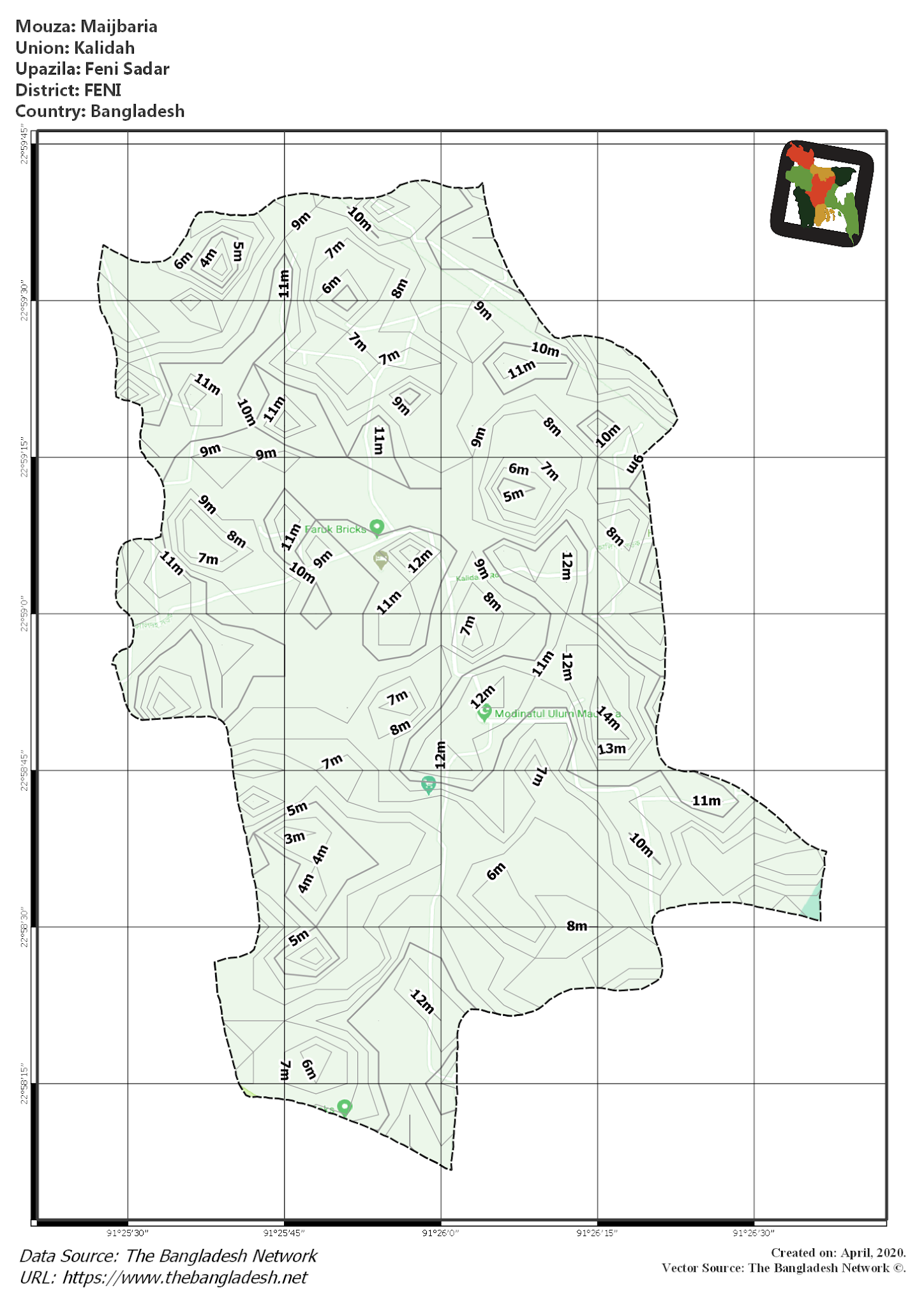Map of Maijbaria Mouza, Feni Sadar, Feni