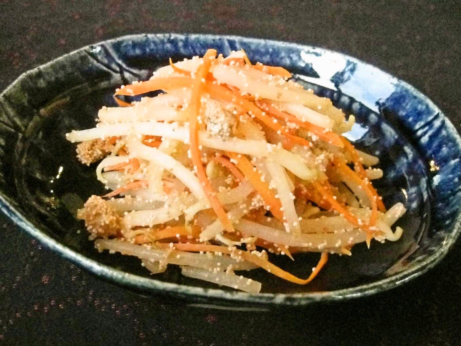 Recipes for Tom: Moyashi to ninjin no mentaiko-itame / stir-fried bean ...