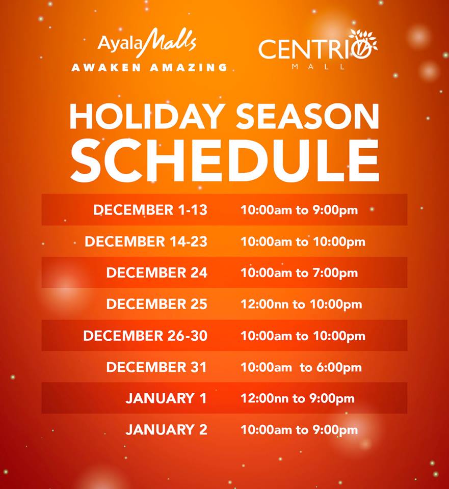 Manila Shopper: Holiday 2018 Schedule of Malls, Supermarkets, Theme Parks