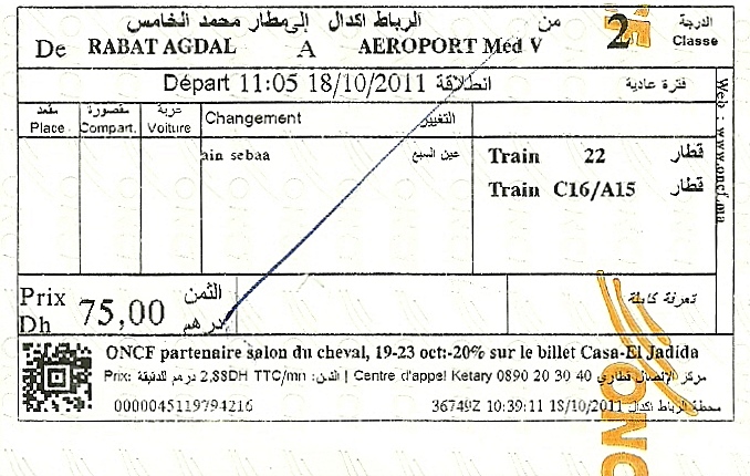 The traveler's drawer: ONCF (Maroc). Ticket de chemin de fer Rabat ...