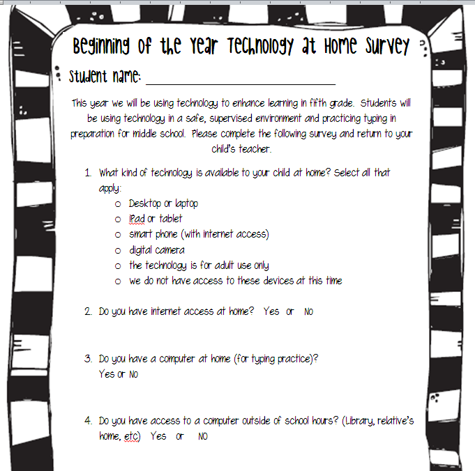 Stuff and Things: Beginning of the Year Parent Technology Survey