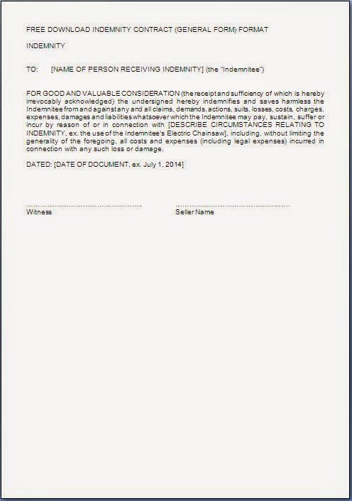 General Indemnity Agreement Form