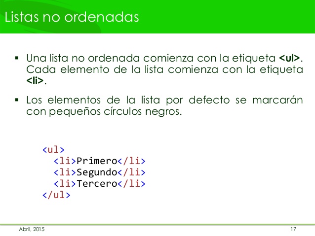 Forma de escribir listas en HTLM