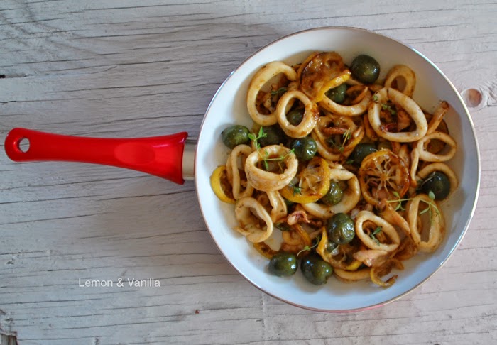 Lemon & Vanilla: Squid with lemon rounds, thyme and big green olives ...