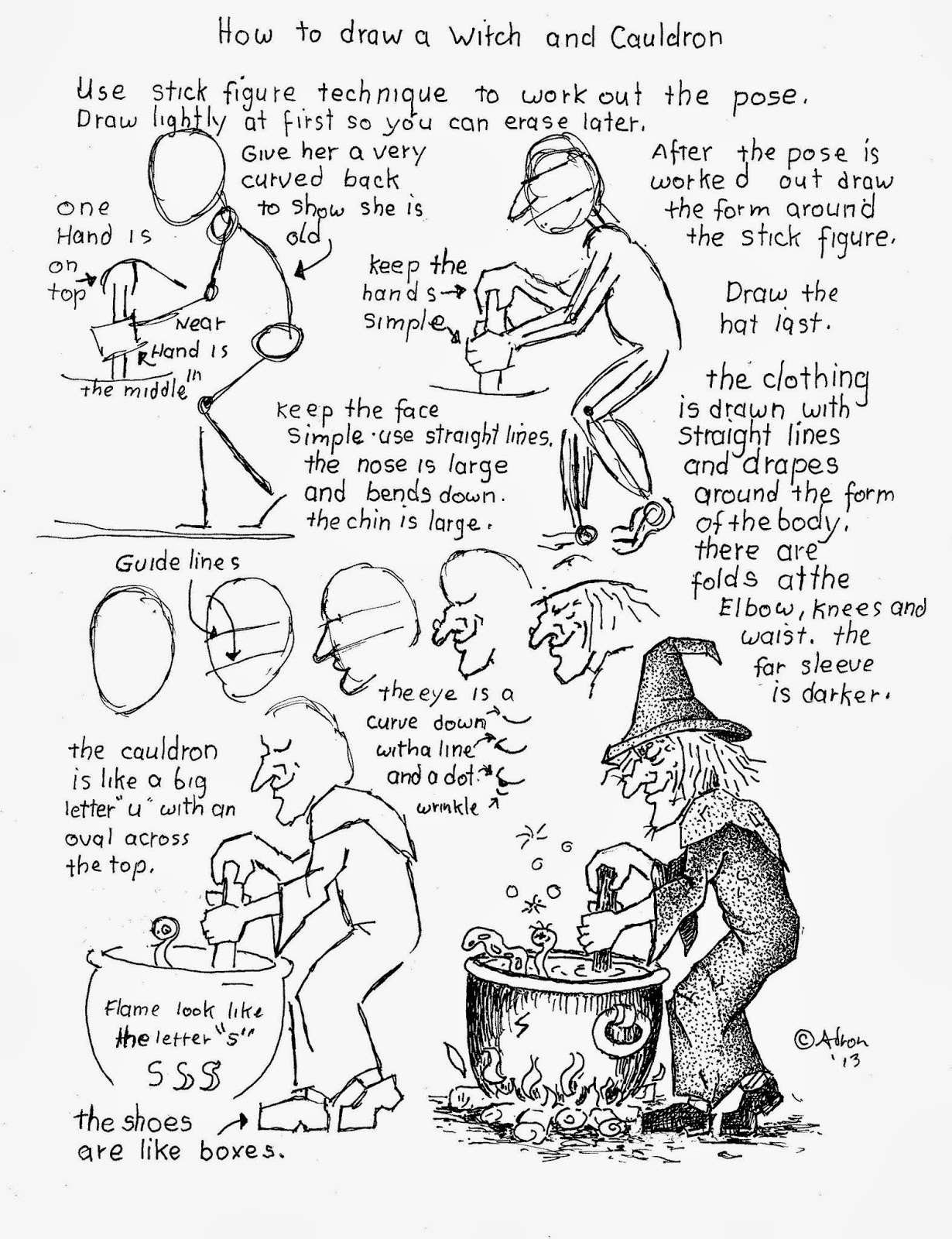 How to Draw Worksheets for The Young Artist: How To Draw A Witch And ...