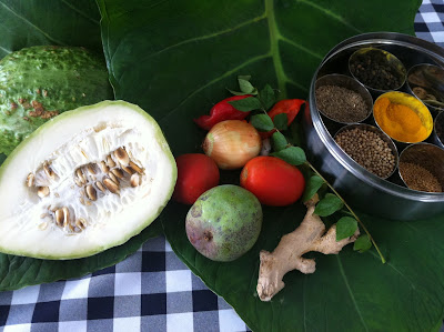 come-se: Caxi com taioba e manga verde