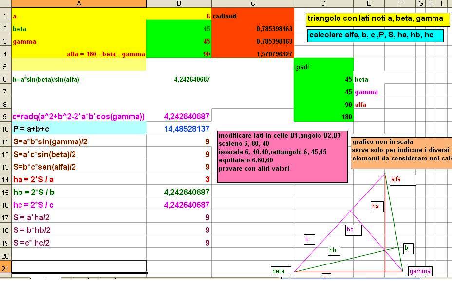 osservando: triangolo qualsiasi risolto con excel